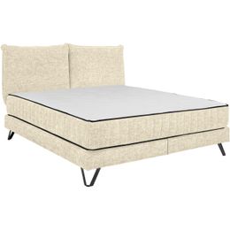 Boxspringbett "Baldwin", weiß (ivory), B:202cm L:212cm, 95% Polyester, 5% Cotton, SET ONE BY Musterring, Komplettbetten, Liegefläche 180 x 200 cm, Duo-Matratze (H3/H4), Kopfteil zweigeteilt, Topseller