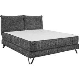 Boxspringbett "Baldwin", grau (anthrazit), B:202cm L:212cm, 100% Polyester, SET ONE BY Musterring, Komplettbetten, Liegefläche 180 x 200 cm, Duo-Matratze (H3/H4), Kopfteil zweigeteilt
