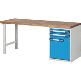 eurokraft pro Werkbank, Baukastensystem Serie 7000, 2 Schubladen, 1 Schrank, Tiefe 700 mm, BxT 2000 x 700 mm