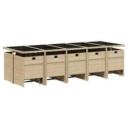 vidaXL 15-tlg. Garten-Essgruppe mit Kissen Beigemischung Poly Rattan