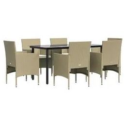 vidaXL 7-tlg. Garten-Essgruppe mit Kissen Beige und Schwarz