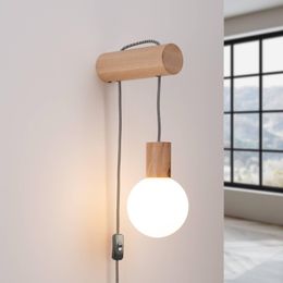 Wandleuchte Nimbi, Holz hell, Höhe 67 cm, Holz/Glas