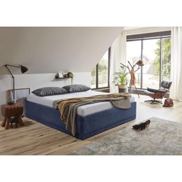 Polsterbett "Texel", blau (navy), B:206cm H:42cm L:206cm, Bezug Bett: Veloursstoff 100% Polyester oder Microfaser (100% Polyester);Bonnell-Federkernmatratze: 51% Polypropylen, 39% Polyester und 10% Baumwolle;Kaltschaummatratze: 100% Polyester, Bezug abnehm- und waschbar bis 60C;Kissenbezug: 100% Polyester, Füllung : 100% Polyester (Hohlfaser), Westfalia Schlafkomfort, Betten, Komforthöhe mit Zierk
