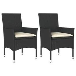 vidaXL Gartenstühle mit Kissen 2 Stk. Schwarz Poly Rattan