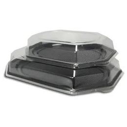 Kunststoff Partyplatten Catering Servierpatten groß 55x36x2cm mit Klarsichthaube im SET 50St
