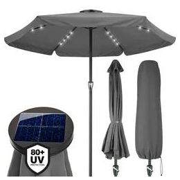Kingsleeve Sonnenschirm LED Beleuchtung UV Schutz 80+ Schhutzhülle Solar Kurbel 330cm wasserabweisend anthrazit