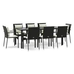 vidaXL 9-tlg. Garten-Essgruppe mit Kissen Schwarz Poly Rattan