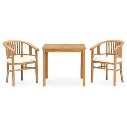 vidaXL 3-tlg. Garten-Essgruppe mit Auflagen Teak Massivholz