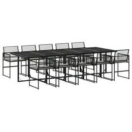 vidaXL 11-tlg. Garten-Essgruppe mit Kissen Schwarz Poly Rattan