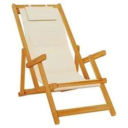 vidaXL Strandstuhl mit Armlehnen Klappbar Creme Akazienholz Textilene