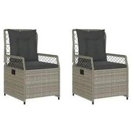 vidaXL Gartensessel 2 Stk. Verstellbar Hellgrau Poly Rattan