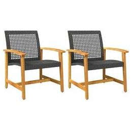 vidaXL Gartenstühle 2 Stk. Schwarz Poly Rattan und Akazienholz