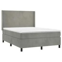 vidaXL Boxspringbett mit Matratze & LED Hellgrau 140x200 cm Samt