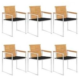 vidaXL Gartenstühle 6 Stk. mit Kissen Massivholz Teak