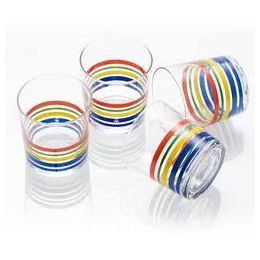 Benetton - Set mit 4 Wassergläsern, 0,345 l, mehrfarbig, dünne Streifen, Kristall