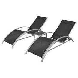 vidaXL Sonnenliegen mit Tisch Aluminium Schwarz