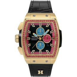 Haemmer Germany Chronograph &raquo;TONNEAU&laquo; Quarzuhr, Armbanduhr, Damenuhr, Lederarmband, verschraubte Krone, Tag schwarz,schwarz Glamour&ouml;ser Chronograph...