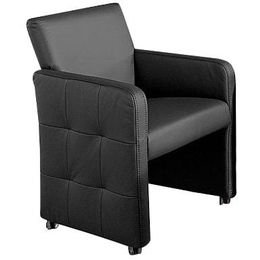 Esszimmersessel exxpo - SOFA FASHION "Barista, Loungesessel auf Rollen mit hoher Bodenfreiheit", schwarz, B:61cm H:88cm T:70cm, Carabu (50%Polyester, 35%Polyacryl, 15%Polyamid);Kunstleder;NaturLeder, Sessel