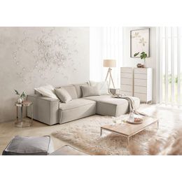 Ecksofa 3C CANDY "Matteo in elegant, kubischer Formensprache, bequem, L-Form", beige (sand), B:276cm H:72cm T:168cm, 95% Polyester, 5% Nylon, Sofas, Ecksofa, mit auff&auml;lliger Kedernaht, Feincord-Bezug, Lounge-Charakter