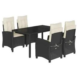 vidaXL 5-tlg. Garten-Essgruppe mit Kissen Schwarz Poly Rattan