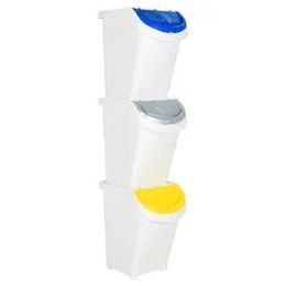 DELUKE® 3er Set Abfallbehälter mit Deckeln 3x40L Stapelmülleimer Abfalleimer Küche Mülleimer 3 Fächer Müllbehälter Kücheneimer 120L, Weiß