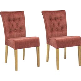 Polsterstuhl Home Affaire "Queen", rot (rostrot, natur), B:46cm H:93cm T:64cm, 100% Polyester, Stühle, Esszimmerstuhl mit Knopfheftung, 2er, 4er oder 6er-Set