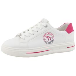 Plateausneaker Tom Tailor, Damen, Gr. 37, pink (wei&szlig;, pink), Lederimitat, mehrfarbig, Schuhe Plateausneaker, Halbschuh, Freizeitschuh, Schn&uuml;rschuh, Kontrastbesatz an der Ferse
