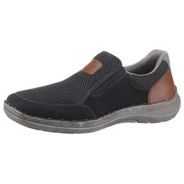 Slipper Rieker, Herren, Gr. 44, bunt (navy braun, lederimitat), Lederimitat, Textil, Schuhe, Halbschuh, Freizeitschuh, Schlupfschuh mit luftigem Mesh