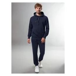 Jogginganzug TRIGEMA "TRIGEMA Jogginganzug aus Biobaumwolle", Herren, Gr. M, blau (navy), 75% Baumwolle (Biobaumwolle kbA), 25% Baumwolle (recycelt), Sportanzüge