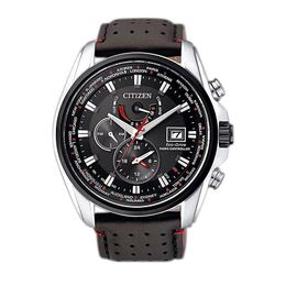 Funk-Multifunktionsuhr Citizen, schwarz (schwarz, schwarz), Armbanduhren, Herren, Armbanduhr, Herrenuhr, Solar, Saphirglas, Lederarmband