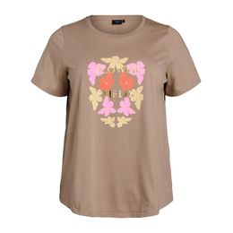 ZIZZI T-Shirt 'Vevelyn' Damen Gr&ouml;&szlig;e 7XL/8XL mokka / gold / pink / rot