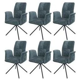Mendler 6er-Set Esszimmerstuhl HWC-N99, drehbar Armlehne Auto-Return, Stoff/Textil Chenille (340g/m2) Öko-Tex ~ blau-grün