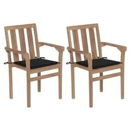 vidaXL Gartenstühle 2 Stk. mit Schwarzen Kissen Teak Massivholz