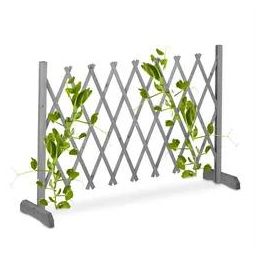 Relaxdays Rankgitter Holz, ausziehbar bis 185 cm, Rankhilfe Kletterpflanzen, Scherengitter freistehend, Garten, grau