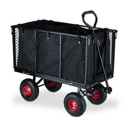 Relaxdays Handwagen, großer Bollerwagen, klappbare Seitenteile, herausnehmbare Plane, mit Griffen, 500 kg, schwarz-rot