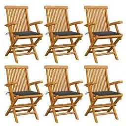 vidaXL Gartenstühle mit Anthrazit Kissen 6 Stk. Massivholz Teak