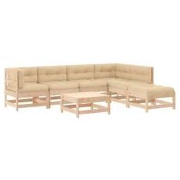 vidaXL 7-tlg. Garten-Lounge-Set mit Kissen Massivholz