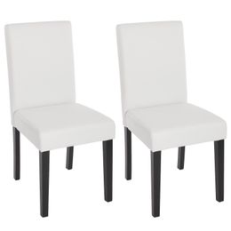 MCW 2er-Set Esszimmerstuhl Stuhl K&uuml;chenstuhl Littau ~ Kunstleder, wei&szlig; matt, dunkle Beine
