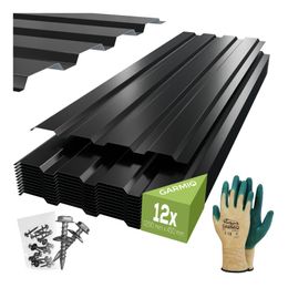GARMIO&reg; Profilblech Trapezblech Amalfi 129 Set 12 St&uuml;ck Dachblech 129x45 cm, verzinkter Stahl schwarz