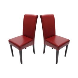 MCW 2er-Set Esszimmerstuhl Lecce II, Leder ~ rot, dunkle Beine
