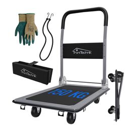 TroniTechnik&reg; Transportwagen Plattformwagen klappbar, 150 kg Tragkraft mit Antirutschbeschichtung, Halterung, Griffpolster