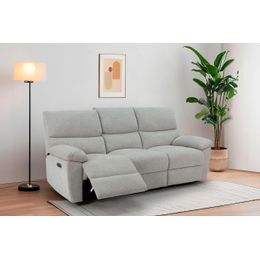 3-Sitzer Home Affaire "LANNOY, manuelle o. elelektrische Relaxfunktion in 2 Sitzen, USB A/C", grau (hellgrau), B:201cm H:96cm T:94cm, Sofas, Liegefunktion (105-150), Reclinersofa, Webstoff, Federkern, Topseller