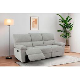3-Sitzer Home Affaire "LANNOY, manuelle o. elelektrische Relaxfunktion in 2 Sitzen, USB A/C", grau (hellgrau), B:201cm H:96cm T:94cm, Sofas, Liegefunktion (105-150), Reclinersofa, Webstoff, Federkern, Topseller