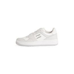 Sneaker Tommy Jeans "TJM RETRO BASKET CUPSOLE TUMBLE", Herren, Gr. 44, grau (grau, weiß), Leder, kontrastfarbene Details, Sportlich, Schuhe, Freizeitschuh, Halbschuh, Schnürschuh mit gepolstertem Schaftrand