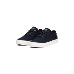 Sneaker Tommy Hilfiger "TH HI VULC LOW OXFORD TWILL", Herren, Gr. 42, blau (dunkelblau), Textil, Sportlich, Schuhe, Freizeitschuh, Halbschuh, Schnürschuh mit Label an der Ferse