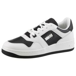 Sneaker Tommy Jeans "TJM RETRO BASKET CUPSOLE TUMBLE", Herren, Gr. 41, schwarz-weiß (weiß, schwarz), Leder, Lederimitat, Textil, kontrastfarbene Details, Sportlich, Schuhe, Freizeitschuh, Halbschuh, Schnürschuh mit gepolstertem Schaftrand