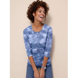WITT Damen 3/4-Arm-Shirt im Jeans-Look, dunkelblau-ecru-bedruckt, Größe 56