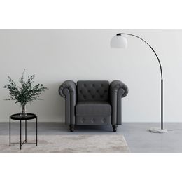 Chesterfield-Sessel DOREL HOME "Felix", grau, B:111cm H:83cm T:87cm, Sessel, mit R&uuml;ckenlehne 3-fach verstellbar, Beine Massivholz, Sitzh&ouml;he 46 cm