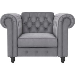 Chesterfield-Sessel DOREL HOME "Felix", grau (hellgrau), B:111cm H:83cm T:87cm, Veloursstoff 100% Polyester, Sessel, mit Rückenlehne 3-fach verstellbar, Beine Massivholz, Sitzhöhe 46 cm