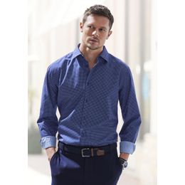 H.I.S. Langarmhemd H.I.S "Regular fit", Herren, Gr. M (39/40), N-Gr, blau (navy, bedruckt), Web, Obermaterial: 100% Baumwolle, gemustert, regular fit normal, Rundhals, 2-Knopf-Manschette, Hemden, mit Haifischkragen und allover Print aus reiner Baumwolle, Topseller